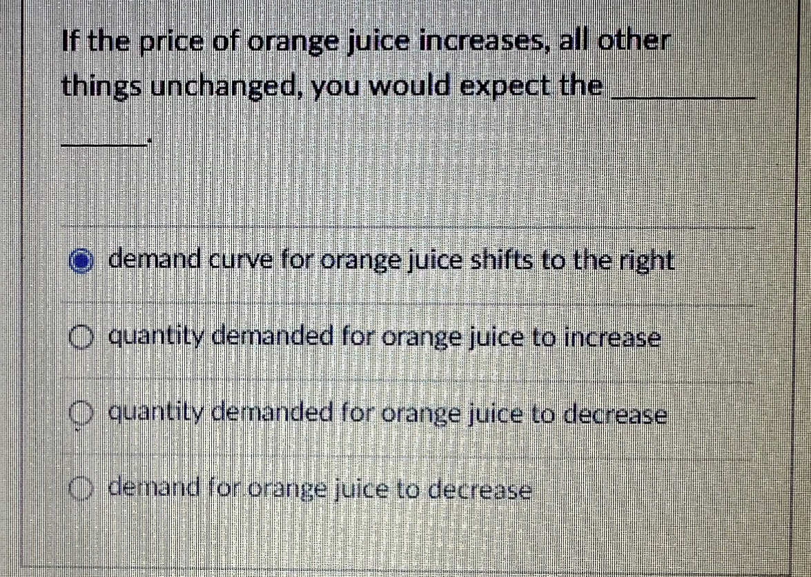 Solved If the price of orange juice increases, all other | Chegg.com