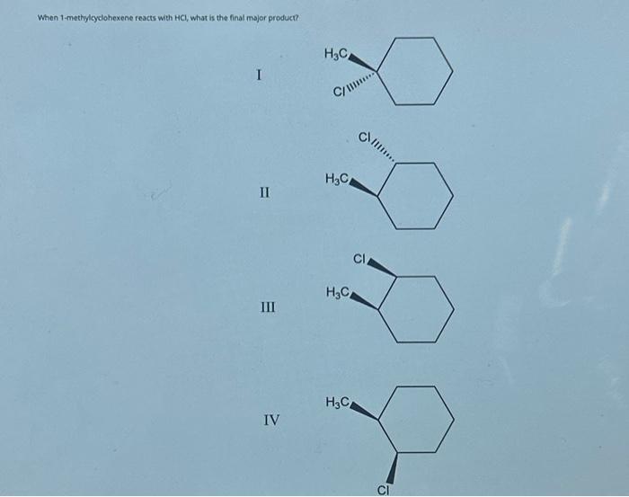 Solved When 1-methylcyclohexene reacts with HCI, what is the | Chegg.com