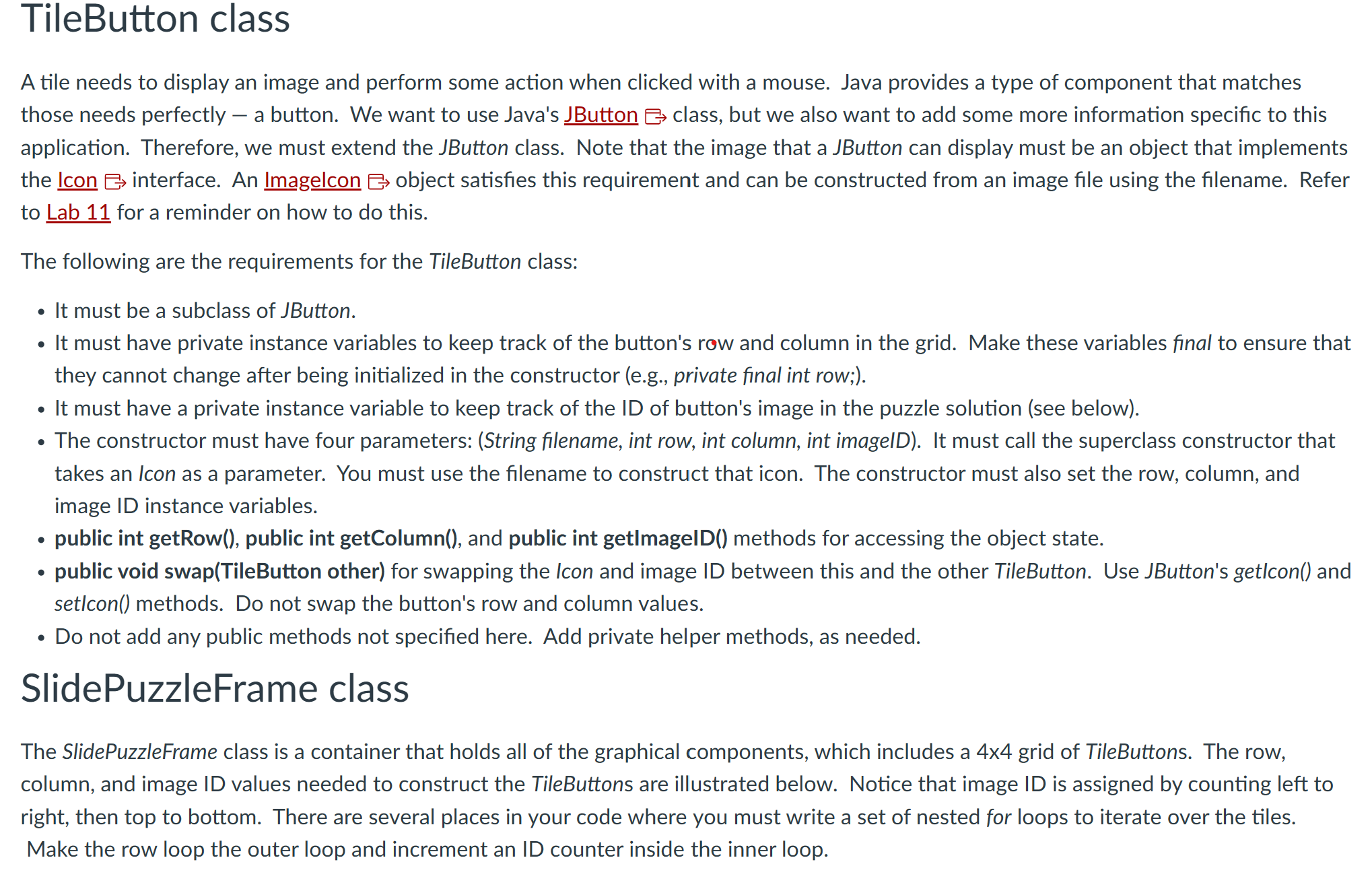 Solved SlidePuzzleFrame classThe SlidePuzzleFrame class is a | Chegg.com