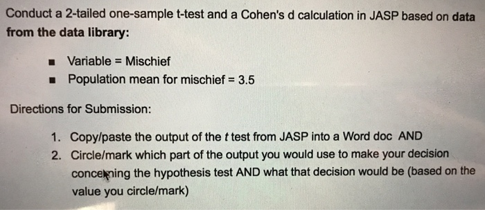Conduct a 2-tailed one-sample t-test and a Cohen's d | Chegg.com
