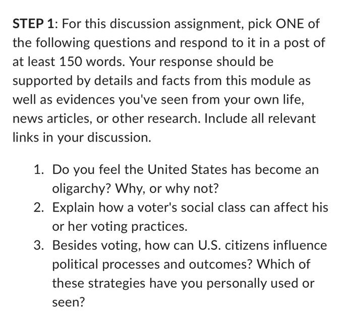 STEP 1: For this discussion assignment, pick ONE of | Chegg.com