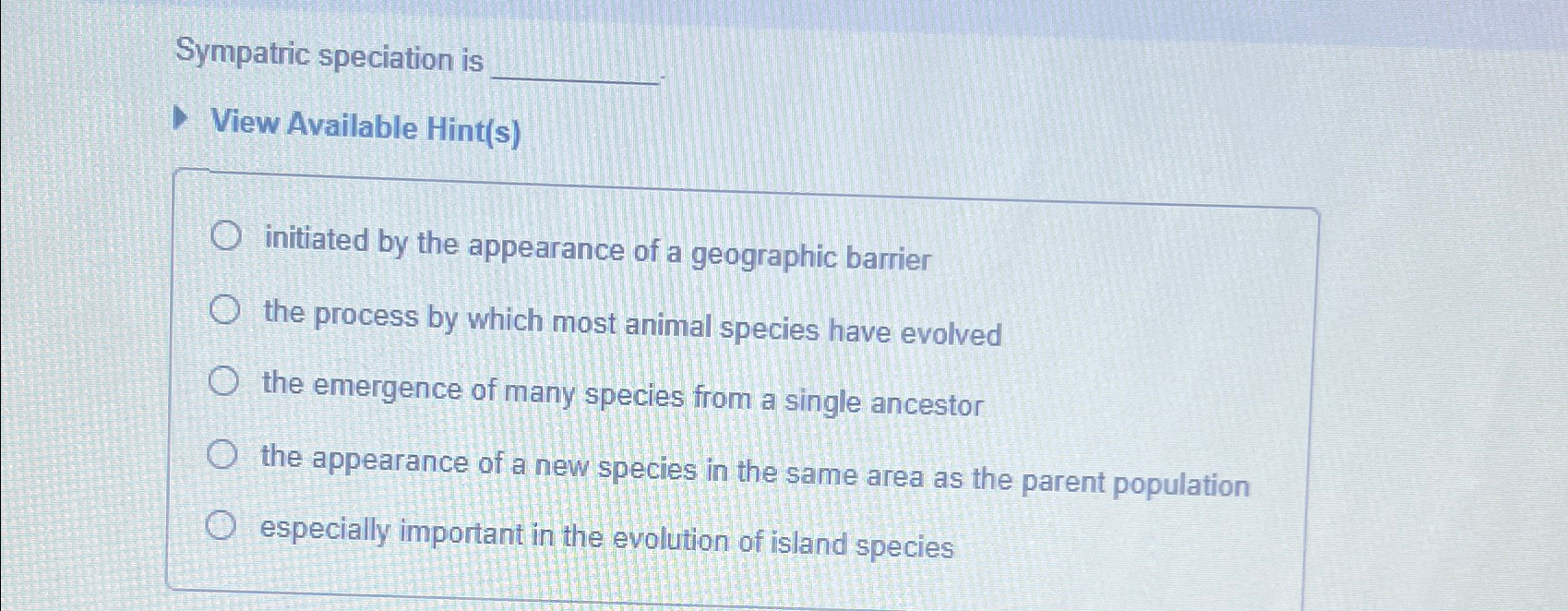 Solved Sympatric speciation isView Available | Chegg.com