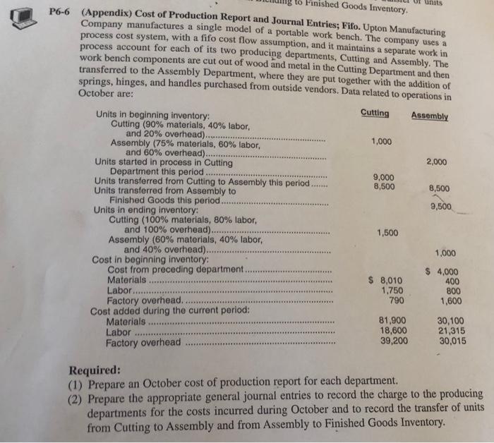 Solved -6 (Appendix) Cost of Production Report and Journal | Chegg.com