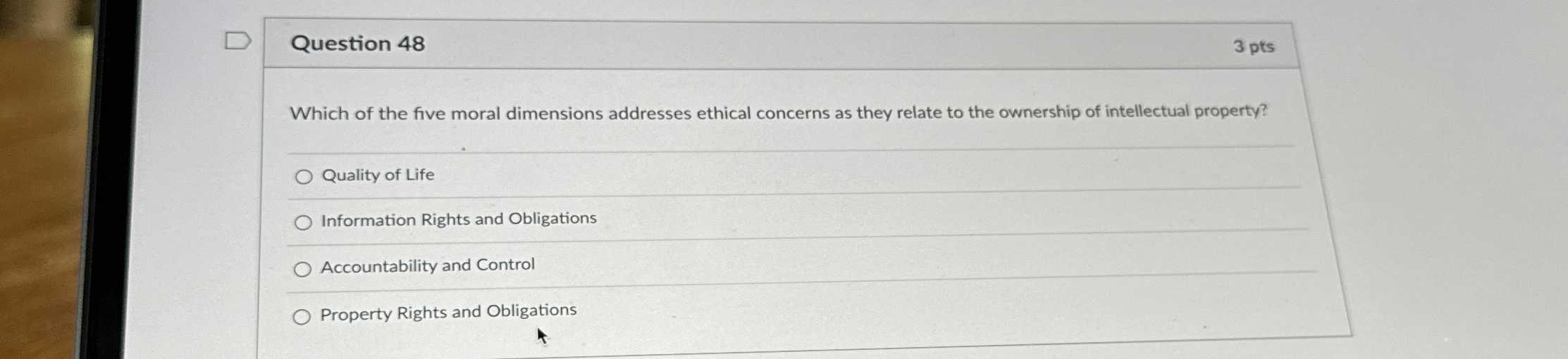 Question 483 ﻿ptsWhich of the five moral dimensions | Chegg.com