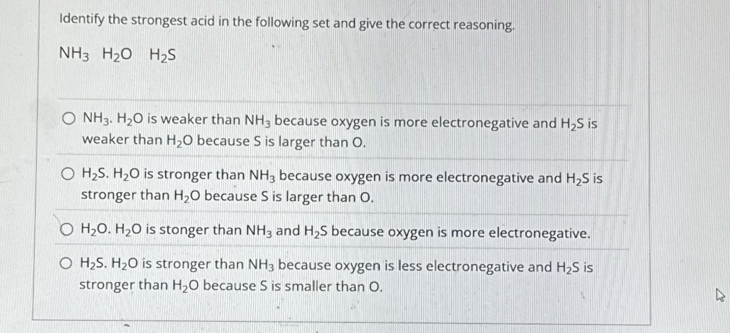 Solved Identify the strongest acid in the following set and | Chegg.com