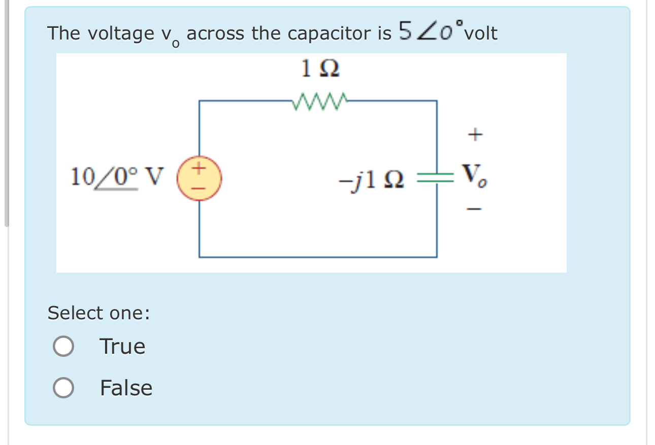 Solved The voltage v0 ﻿across the capacitor is 5?0° | Chegg.com