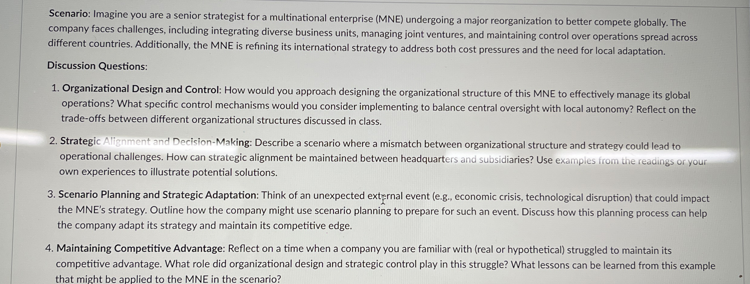 Solved Scenario: Imagine you are a senior strategist for a | Chegg.com
