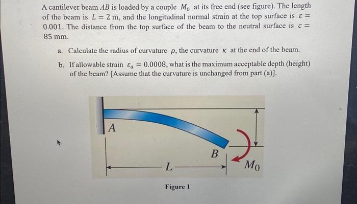 Solved A cantilever beam AB is loaded by a couple M0 at its | Chegg.com