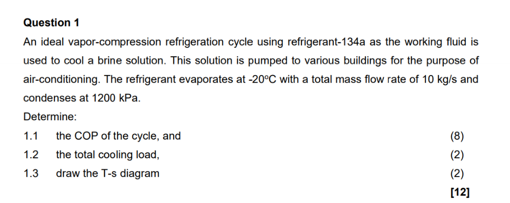 Solved Question 1An ideal vapor-compression refrigeration | Chegg.com