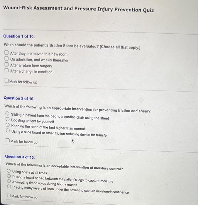 Solved Wound-Risk Assessment and Pressure Injury Prevention | Chegg.com