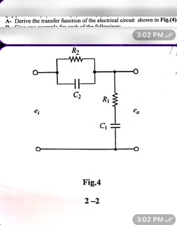 Solved A- ﻿Derive the transfer function of the electrical | Chegg.com