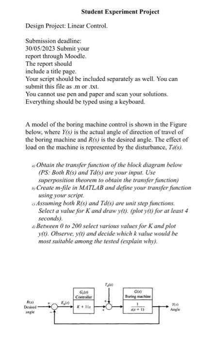 Solved Student Experiment Project Design Project: Linear | Chegg.com