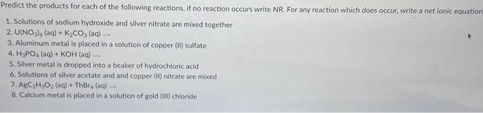 Solved Predict the products for each of the following | Chegg.com