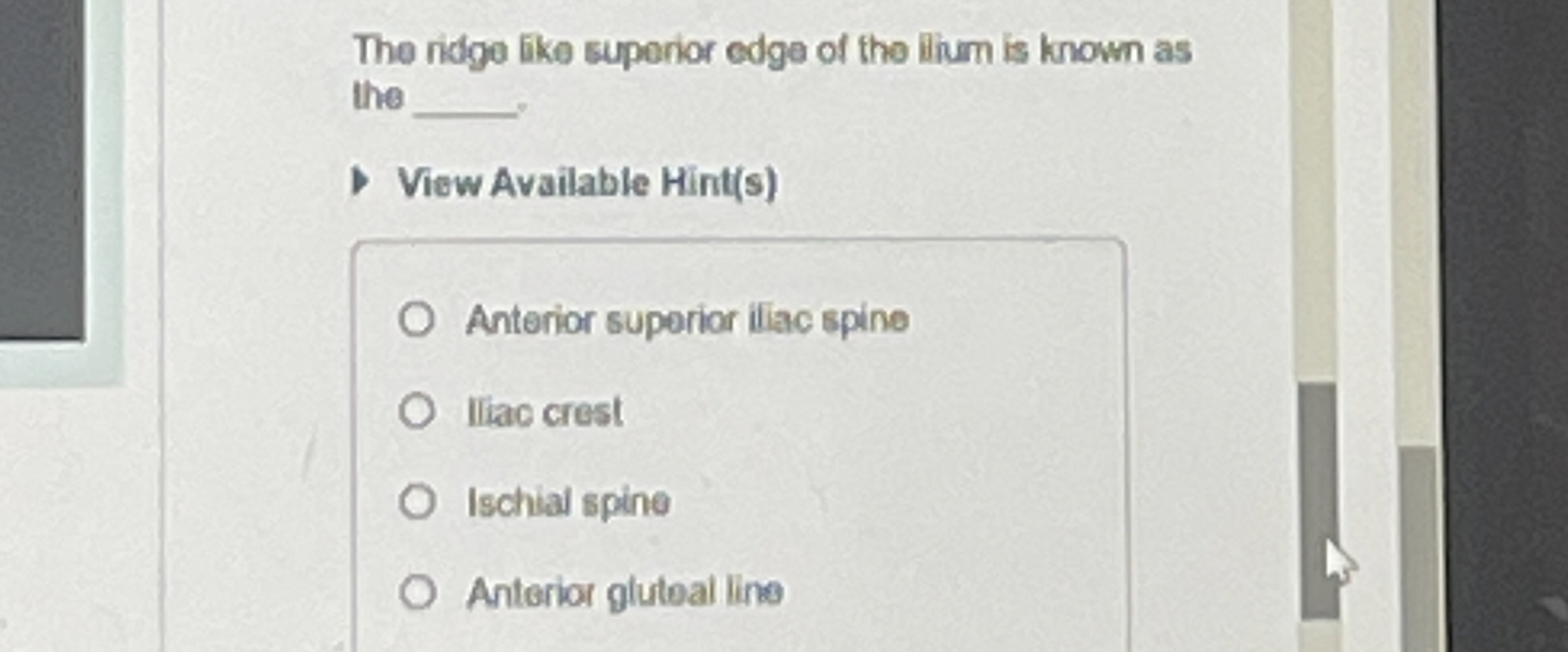 Solved The ridge like superior edge of the lium is known as | Chegg.com
