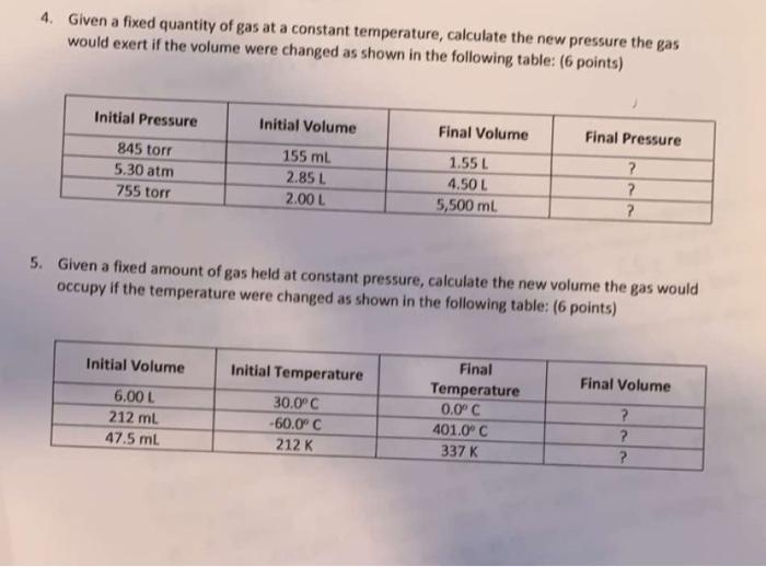 Solved 4. Given a fixed quantity of gas at a constant | Chegg.com