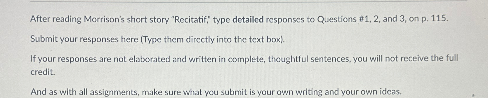 Solved After reading Morrison's short story "Recitatif," | Chegg.com