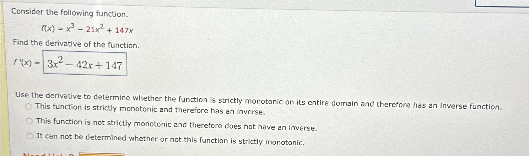 Solved Consider the following function.f(x)=x3-21x2+147xFind | Chegg.com