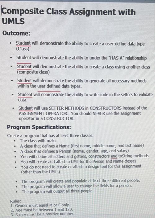 Solved Composite Class Assignment with UMLS Outcome: - | Chegg.com