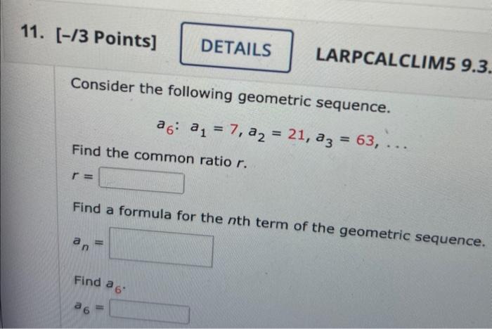 Solved Consider the following geometric sequence. | Chegg.com Solved Consider the following geometric sequence. | Chegg.com