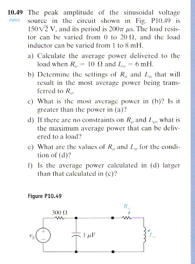 Solved The peak amplitude of the sinusoidal voltage source | Chegg.com