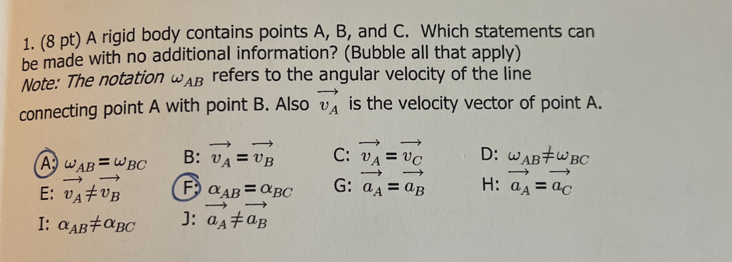 Solved (8pt)A ﻿rigid body contains points A,B, ﻿and C. | Chegg.com
