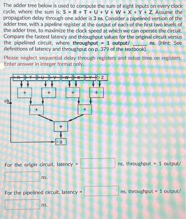 Solved The adder tree below is used to compute the sum of | Chegg.com
