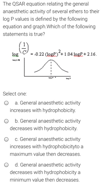 Solved The QSAR equation relating the general anaesthetic | Chegg.com