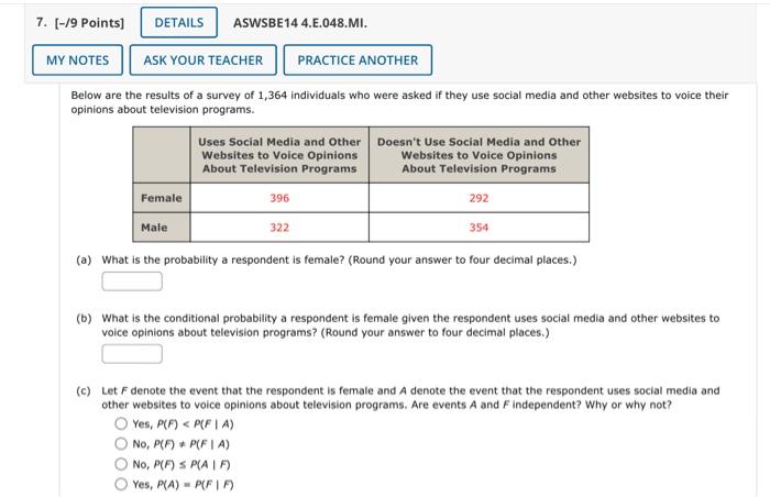 Solved Below are the results of a survey of 1,364 | Chegg.com