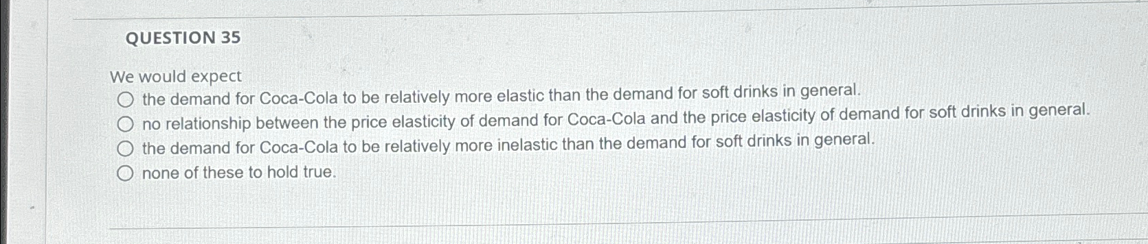 Solved QUESTION 35We would expectthe demand for Coca-Cola to | Chegg.com
