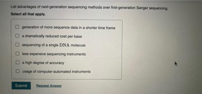 Solved List advantages of next-generation sequencing methods | Chegg.com