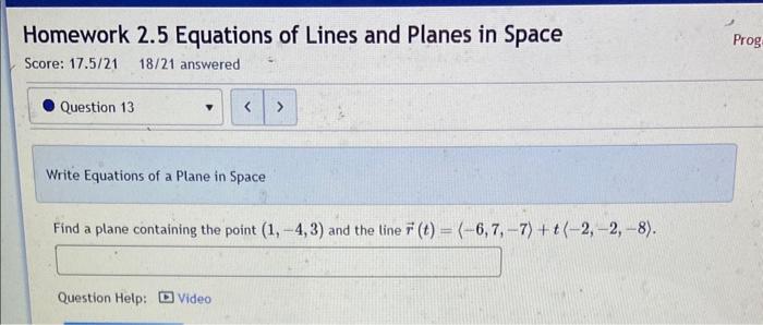 Solved Write Equations of a Plane in Space Find a plane | Chegg.com
