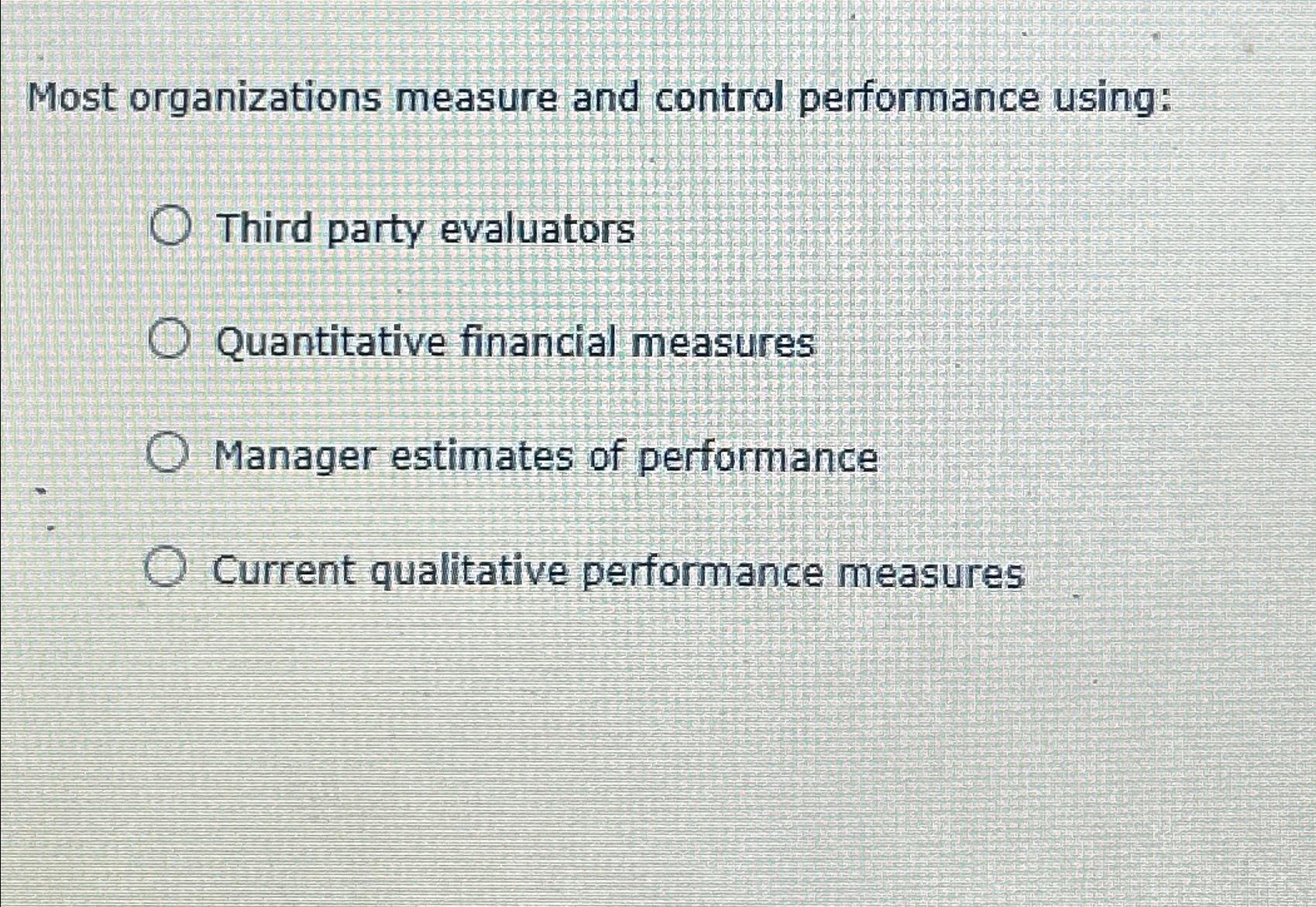 Solved Most organizations measure and control performance | Chegg.com