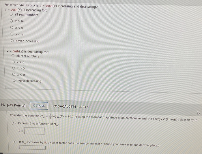 Solved For which values of x is y = cos(x) increasing and | Chegg.com