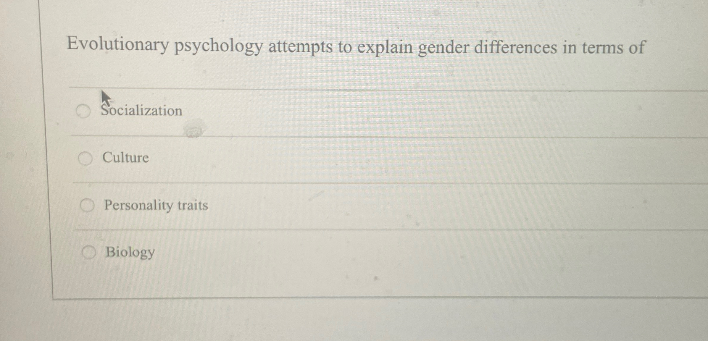 Solved Evolutionary psychology attempts to explain gender | Chegg.com