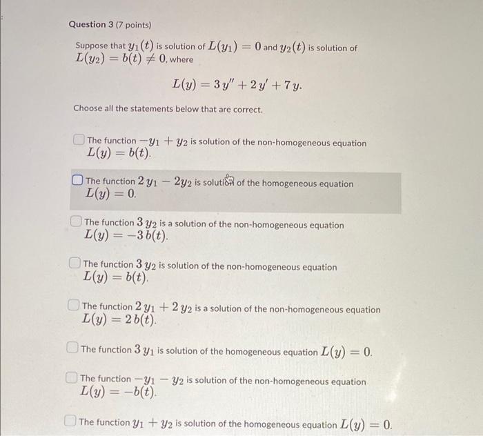 Solved Suppose that y1(t) is solution of L(y1)=0 and y2(t) | Chegg.com