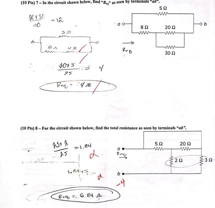 Solved (10 Pts) 7 - In the circuit shown below, find " Req | Chegg.com
