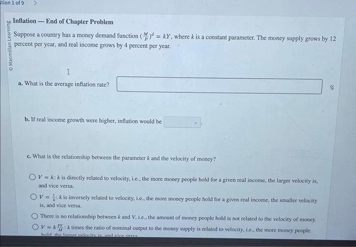 Solved Inflation - End of Chapter Problem The economy of | Chegg.com