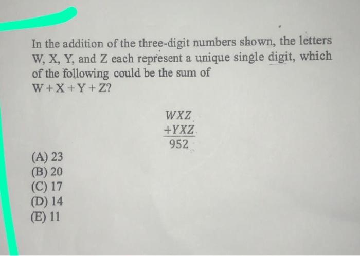 Solved In the addition of the three-digit numbers shown, the | Chegg.com