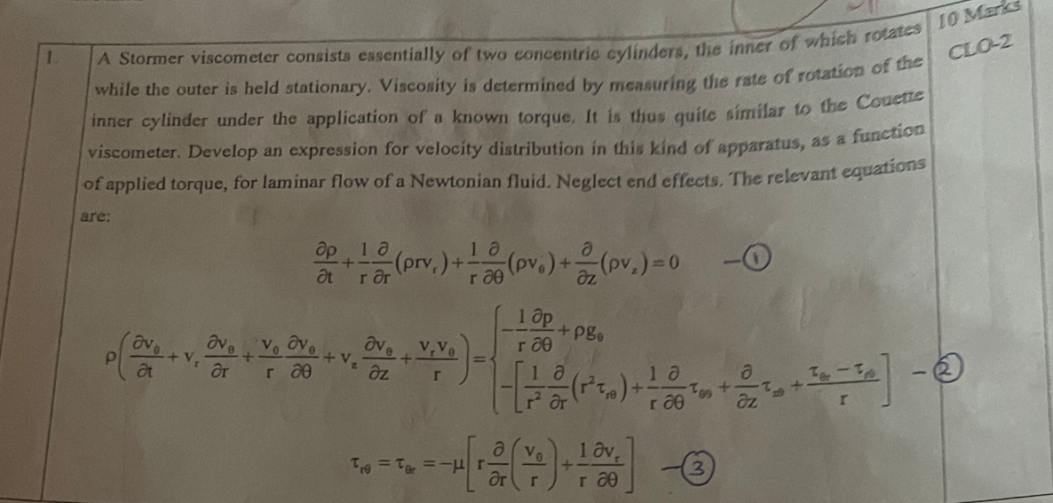 Solved A Stormer viscometer consists essentially of two | Chegg.com