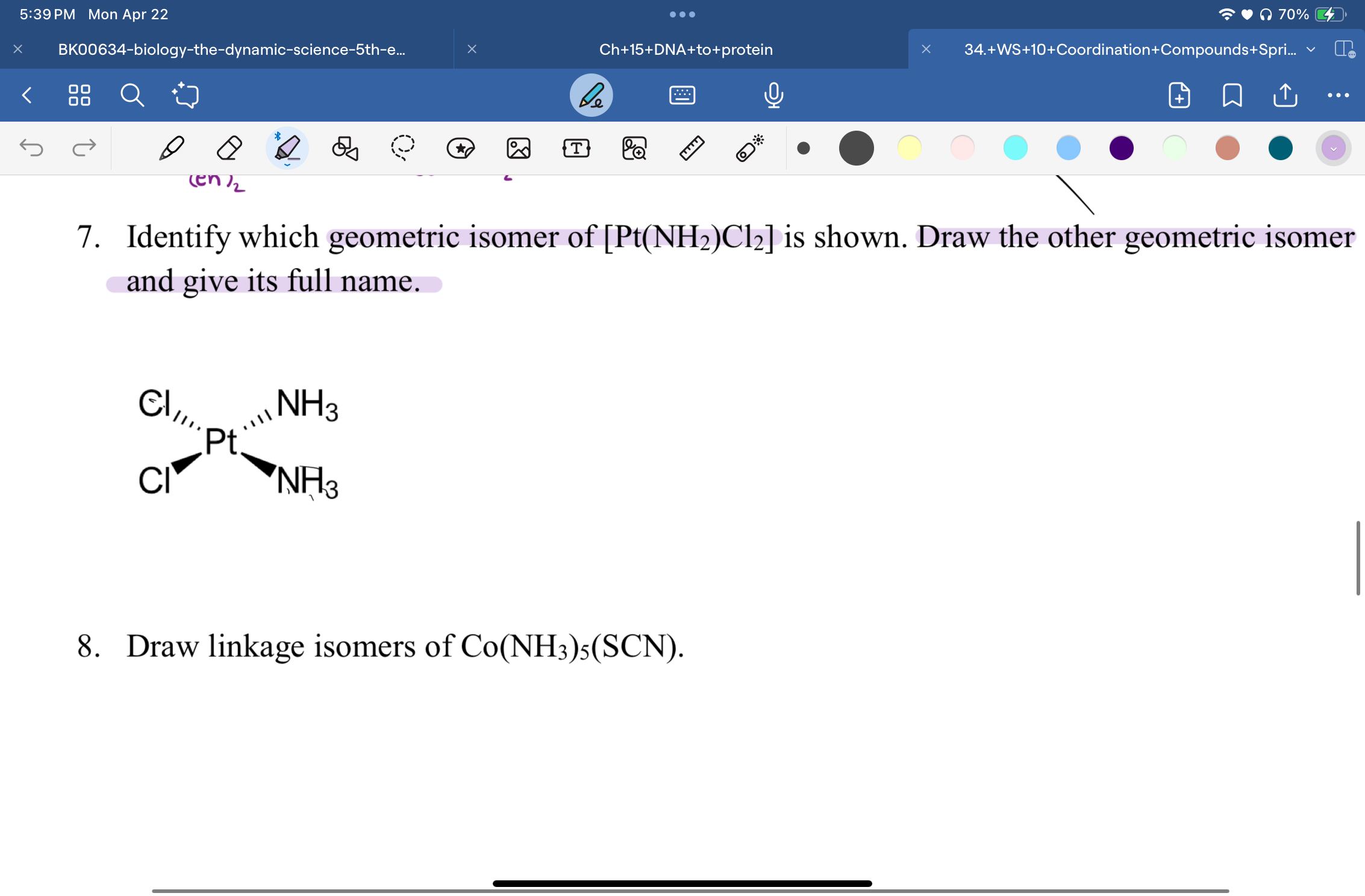 Solved Identify which geometric isomer of Pt(NH2)Cl2 ﻿is | Chegg.com