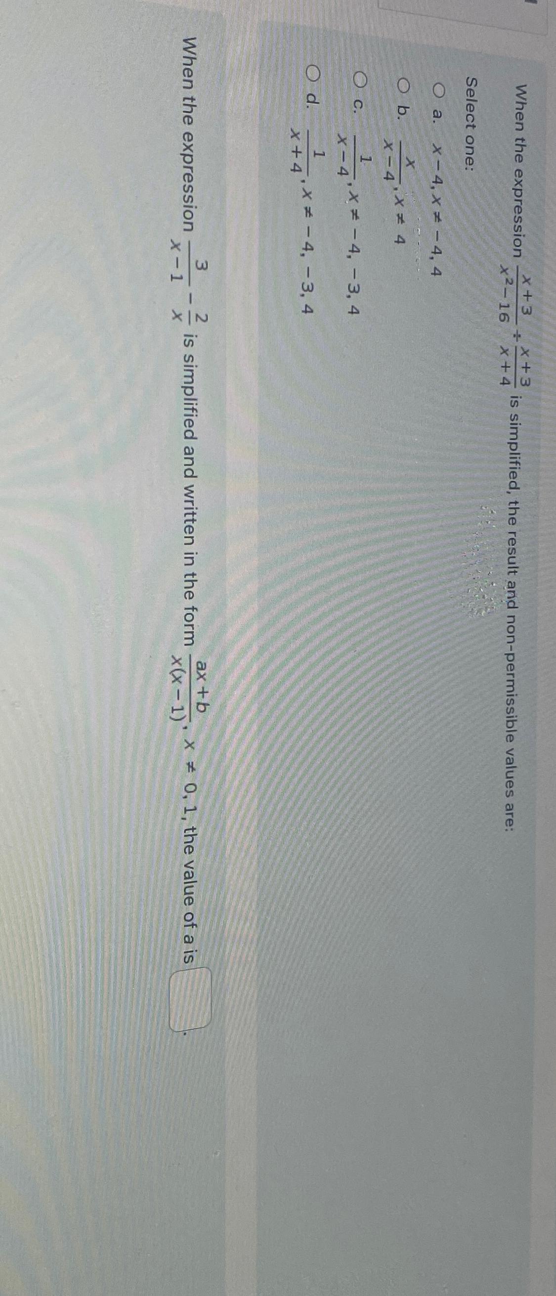 Solved When the expression x+3x2-16÷x+3x+4 ﻿is simplified, | Chegg.com