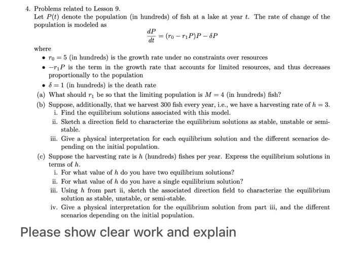 Solved 4. Problems related to Lesson 9 . Let P(t) denote the | Chegg.com