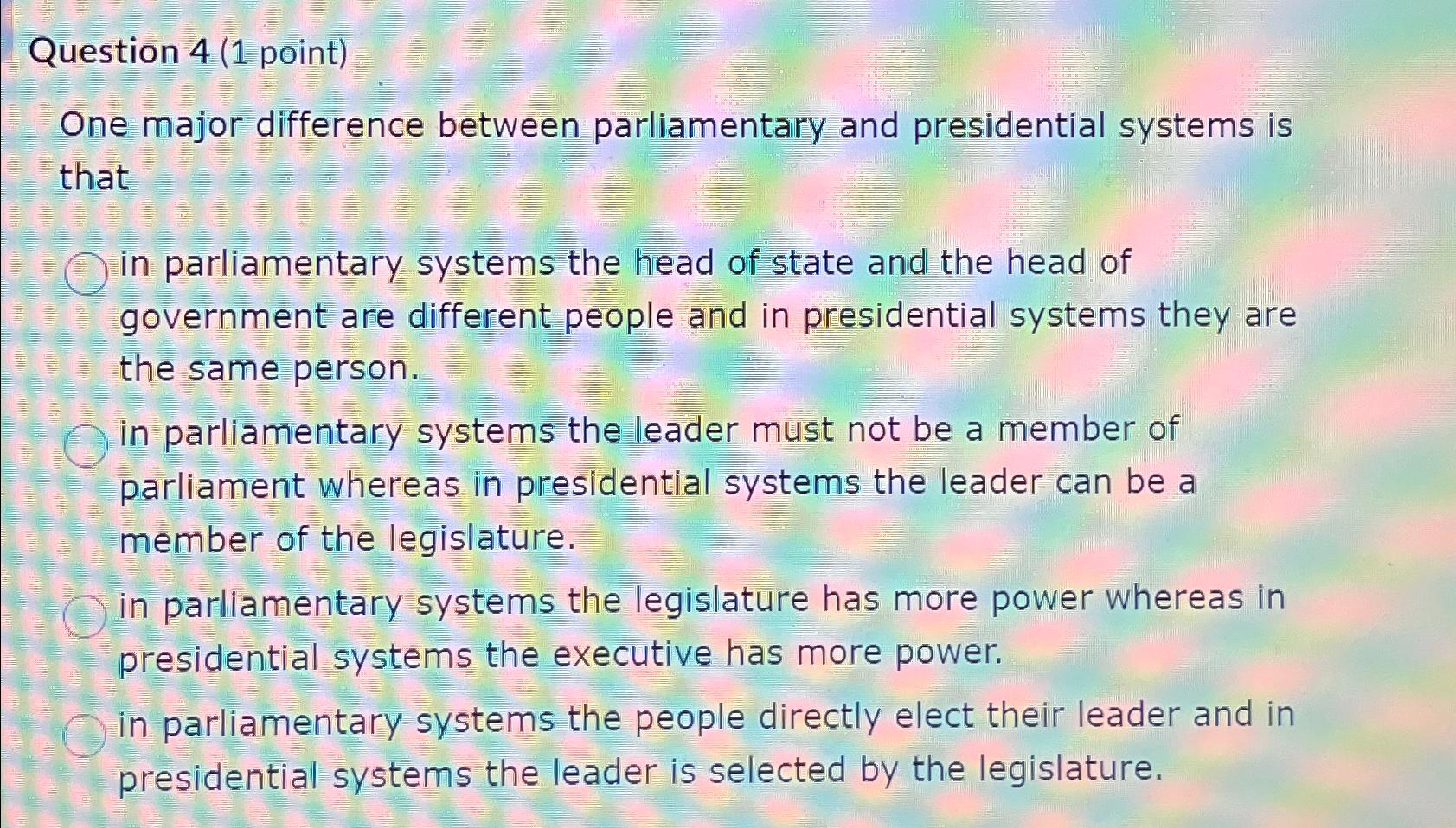 Solved Question 4 (1 ﻿point)One major difference between | Chegg.com