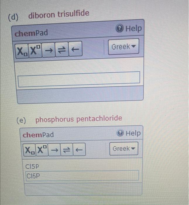 Solved diboron trisulfide (e) phosphorus pentachloride | Chegg.com