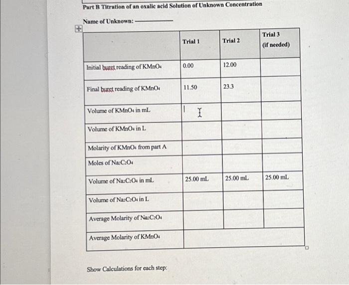 Part B Titration of an oxalic acid Solution of | Chegg.com