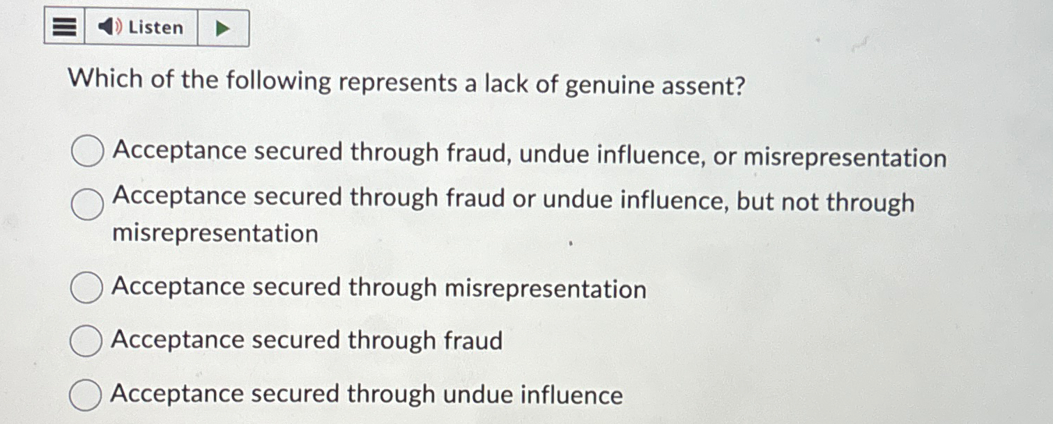 Solved Which of the following represents a lack of genuine | Chegg.com