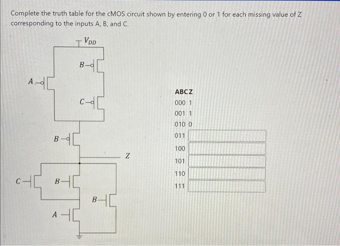 Solved Complete the truth table for the cMOS circuit shown | Chegg.com