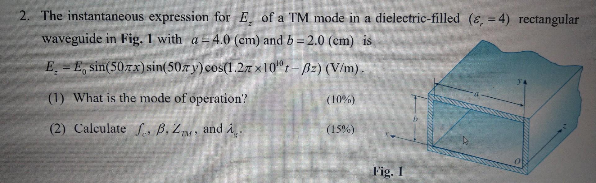 Solved 2. The instantaneous expression for E. of a TM mode | Chegg.com