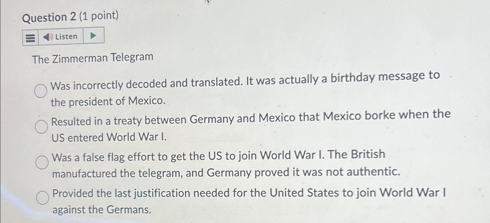 Solved Question 2 (1 ﻿point)The Zimmerman TelegramWas | Chegg.com