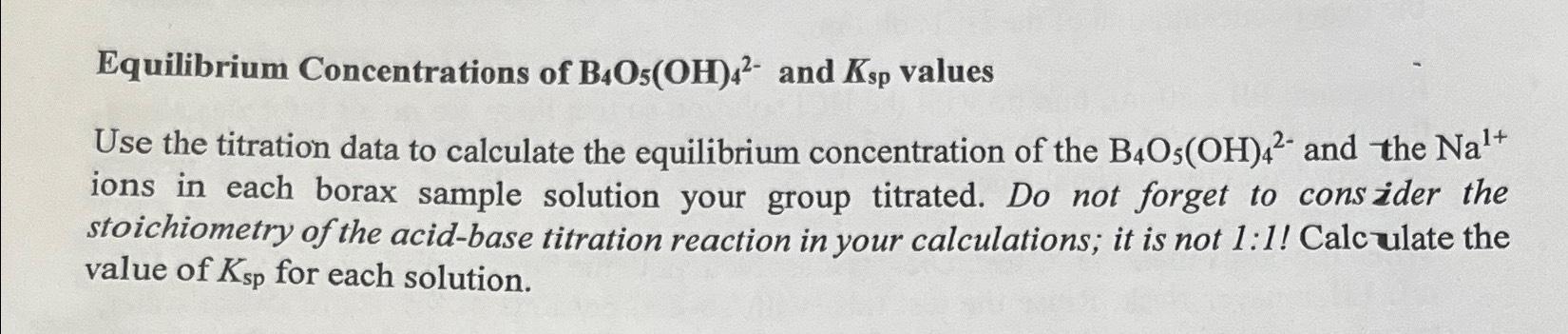 Equilibrium Concentrations of B4O5(OH)42- ﻿and Ksp | Chegg.com